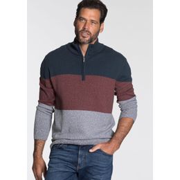 MAN'S WORLD Troyer MAN'S WORLD "Bis Größe 5 XL", Herren, Gr. M (48/50), bunt (marine bordeaux), Strick, Obermaterial: 50% Baumwolle, 50% Polyacryl, colorblocking, normal, amerikanischer Ausschnitt, Rippstrickbündchen, Pullover, mit Blockstreifen, Topseller