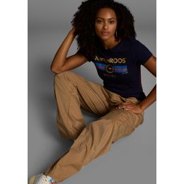 T-Shirt Kangaroos, Damen, Gr. 36/38, blau (marine), Rippware, Obermaterial: 100% Baumwolle, sehr figurbetont hüftbedeckend, Rundhals, eingesetzt abgesteppte Kante, Shirts, Kurzarm, unifarben und bedruckt, Rundhalsausschnitt
