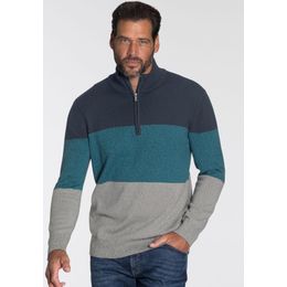 MAN'S WORLD Troyer MAN'S WORLD "Bis Größe 5 XL", Herren, Gr. 4XL (68/70), blau (blau petrol), Strick, Obermaterial: 50% Baumwolle, 50% Polyacryl, colorblocking, normal, amerikanischer Ausschnitt, Rippstrickbündchen, Pullover, mit Blockstreifen