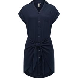 Blusenkleid Ragwear "Bahaya", Damen, Gr. S (36), Normalgrößen, blau (navy), 100% Viskose, figurumspielend ca. Mitte Oberschenkel, V-Ausschnitt, weit Umschlagbund, Kleider, stylisches Damen Sommerkleid mit Bindeband