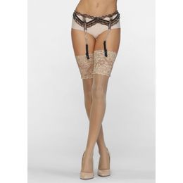 Halterlose Feinstr&uuml;mpfe Lascana, Damen, Gr. 44-46, beige (puder), Elasthan, Polyamid, normal, Socken, mit breitem Spitzenband