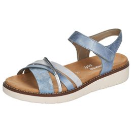 Riemchensandale Remonte, Damen, Gr. 40, blau (hellblau, silberfarben), Lederimitat, Schuhe Riemchensandale, Keilabsatz, Sommerschuh, Sandalette mit herausnehmbarer Softeinlage, Topseller