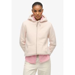 Kapuzensweatjacke Superdry "BORG LINED ZIPHOOD", Damen, Gr. L, mauve morn pink, Sweatware, Obermaterial: 80% Baumwolle, 20% Polyester, unifarben, relaxed fit normal, Rippbündchen, Sweatjacken