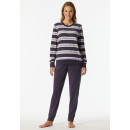 Schiesser Damen Schlafanzug "Casual Essentials", Gr. 44indigo, Frottee, Obermaterial: 80% Baumwolle, 20% Polyester, Homewear-Sets, wärmende