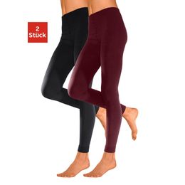 Thermoleggings Lavana, Damen, Gr. S (36/38), N-Gr, rot (weinrot, schwarz, schwarz), Jersey, Obermaterial: 66% Baumwolle, 30% Polyester, 4% Elasthan, unifarben, Basic, figurbetont lang, Hosen, innen leicht angeraut