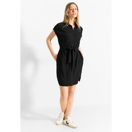 Blusenkleid Cecil, Damen, Gr. XL (44), US-Größen, schwarz, Stoff, 56% Viskose, 43% Polyester, 1% Elasthan, unifarben, gerade kurz, V-Ausschnitt, Bündchen, Kleider, mit Knopfleiste