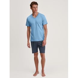 Shorty Calida "Relax Streamline", Herren, Gr. M (50), blau (glacier lake), Interlock, Obermaterial: 100% Baumwolle, normal kurz, V-Ausschnitt, Homewear-Sets, mit V-Ausschnitt