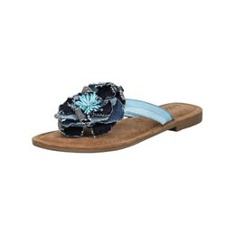 Zehentrenner Lazamani "Lazamani Zehensteg Leder", Damen, Gr. 38, blau (denim), Leder, Schuhe Zehentrenner