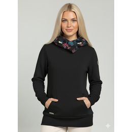 Sweatshirt Ragwear "ANGELLIKA FLOWERS O", Damen, Gr. L, schwarz, Sweatware, Obermaterial: 90% Baumwolle, 10% Polyester, bedruckt, gemustert, Rundhals, Rippbündchen, Sweatshirts, mit asymmetrischem Schalkragen