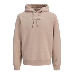Jack & Jones Kapuzensweatshirt JACK & JONES "JORBILLYBURG SWEAT HOOD FST", Herren, Gr. M, mocha meringue, angeraute Sweatware, Obermaterial: 60% Baumwolle, 40% Polyester, bedruckt, regular fit normal, Rippbündchen, Sweatshirts