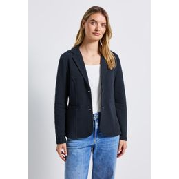 Kurzblazer Street One, Damen, Gr. 42, deepwater blau, Web, 55% Baumwolle, 40% Polyester, 5% Elasthan, unifarben, normal normal, V-Ausschnitt, Bündchen, Blazer, aus softem Materialmix
