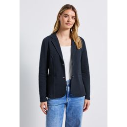 Kurzblazer Street One, Damen, Gr. 46, blau (deepwater blau), Web, 55% Baumwolle, 40% Polyester, 5% Elasthan, unifarben, normal normal, V-Ausschnitt, Bündchen, Blazer, aus softem Materialmix