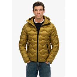 Steppjacke Superdry "HOODED QUILTED WAVE PADDED JKT", Herren, Gr. S, willow grün, Web, Obermaterial: 100% Polyester, unifarben, regular fit, Jacken