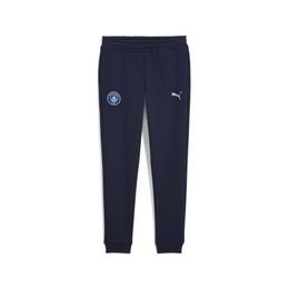 Sporthose Puma "Manchester City FtblEssentials Hose Jungen", Mädchen, Gr. 164, Normalgrößen, blau (navy team light blau), 68% Baumwolle, 32% Polyester, unifarben, regular fit, Hosen Sporthose