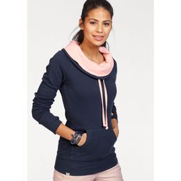 Longsweatshirt Kangaroos, Damen, Gr. 32/34, blau (marine, rosa), Sweatware, Obermaterial: 100% Baumwolle. Futter: 100% Baumwolle, bedruckt, figurbetont, Rundhals, Bündchen mit Daumenlöchern, Sweatshirts, figurbetonter Schnitt, mit stylischem Logodruck