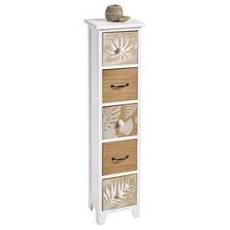 Kommode Heine HOME, weiß (weiß, natur), B:23,5cm H:95,5cm T:20,5cm, Massivholz, Metall, Sideboards, Kombikommode
