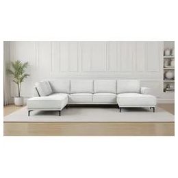 Wohnlandschaft Places of Style "XXL Sofa Oland, Struktur, Flachgewebe, Luxus-Microfaser, Boucle", beige (sand), B:345cm H:85cm T:210cm, Struktur weich (100% Polyester);Luxus-Microfaser (100% Polyester);Webstoff (100% Polyester), Sofas, U-Form, 345 cm, Wellenunterfederung, Skandi-Design, Metallfüße
