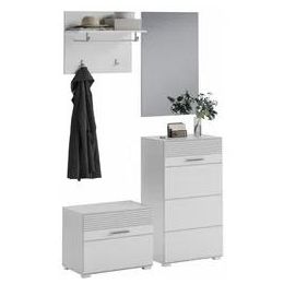 Garderoben-Set Inosign "Malmö, Breite 115cm, MDF Front mit Rillenfräsung, 4-teilig, best. aus:", weiß (korpus, front: weiß nb, weiß hochglanz tz), B/H/T: 115cmcm x 197cmcm x 37cmcm, Kastenmöbel-Sets, Sitzbank, Garderobenpaneel, Schuhkommode & Garderobenspiegel