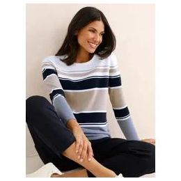 Rundhalspullover "Strickpullover", Damen, Gr. 48, blau (ecru, beige, taubenblau), 100% Polyacryl, gemustert, mehrfarbig, Pullover