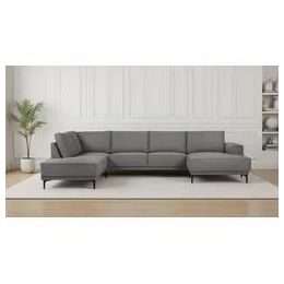 Wohnlandschaft Places of Style "XXL Sofa Oland, Struktur, Flachgewebe, Luxus-Microfaser, Boucle", braun (hellbraun), B:345cm H:85cm T:210cm, Struktur weich (100% Polyester);Luxus-Microfaser (100% Polyester);Webstoff (100% Polyester), Sofas, U-Form, 345 cm, Wellenunterfederung, Skandi-Design, Metallfüße