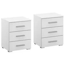 Nachtkommode Rauch "Base", weiß (weiß, hochglanz weiß), B:40cm H:52cm T:40cm, Holzwerkstoff, Sideboards, 2er-Set, optional in moderner Hochglanz-Front