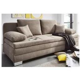 Jockenhöfer Schlafsofa JOCKENHÖFER GRUPPE "Lindau", beige (greige), B:203cm H:85cm T:106cm, Luxus-Microfaser (100% Polyester), Sofas, inklusive Bettkasten und loser Kissen,mit Kaltschaumtopper