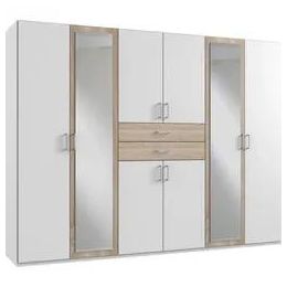 Kleiderschrank wimex "Diver Drehtürenschrank mit Spiegel, 180, 225 o. 270cm breit", weiß (weiß, struktureichefb hell, griffe alu), B:270cm H:207cm T:58cm, Schränke, Bestseller Schlafzimmerschrank wahlweise 3 Innenausstattungen, Topseller