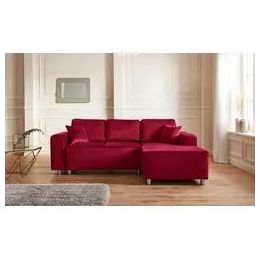 Ecksofa Home Affaire "Gy&ouml;r", rot, B:235cm H:88cm T:160cm, Microfaser (100% Polyester);Luxus-Microfaser Lederoptik (100% Polyester);Struktur (100% Polyester);Samtoptik (100% Polyester);Struktur weich (100% Polyester), Sofas, Ecksofa, L-Form, wahlweise mit Bettfunktion und Bettkasten incl. 2 Zierkissen
