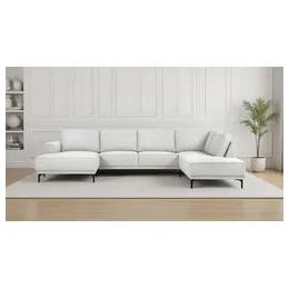 Wohnlandschaft Places of Style "XXL Sofa Oland, Struktur, Flachgewebe, Luxus-Microfaser, Boucle", beige (sand), B:345cm H:85cm T:210cm, Struktur weich (100% Polyester);Luxus-Microfaser (100% Polyester);Webstoff (100% Polyester), Sofas, U-Form, 345 cm, Wellenunterfederung, Skandi-Design, Metallfüße