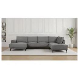 Wohnlandschaft Places of Style "XXL Sofa Oland, Struktur, Flachgewebe, Luxus-Microfaser, Boucle", braun (hellbraun), B:345cm H:85cm T:210cm, Struktur weich (100% Polyester);Luxus-Microfaser (100% Polyester);Webstoff (100% Polyester), Sofas, U-Form, 345 cm, Wellenunterfederung, Skandi-Design, Metallfüße