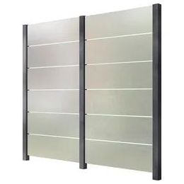 Zaun STAKET PRO, grau, Pfosten: 3 Stk., Aluminium, Glas, Zaunelemente, Glaszaun, Gesamtl&auml;nge: 2,29 m, 3 Pfosten