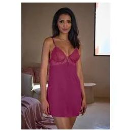 Negligé Lascana, Damen, Gr. 40/42, N-Gr, rot (bordeaux rot), Single Jersey, Obermaterial: 95% Viskose, 5% Elasthan. Spitze: 90% Polyamid, 10% Elasthan, unifarben, figurbetont, tiefer V-Ausschnitt, Kleider, Schöne Spitzendetails