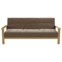 Sit & More 3-Sitzer SIT & MORE "Billund", braun (chocco), B:199cm H:88cm T:106cm, 100% Polyester, Sofas, Armlehnen aus eichefarbigem Buchenholz, verschiedene Bezüge und Farben