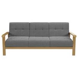 Sit & More 3-Sitzer SIT & MORE "Billund", grau (gray), B:199cm H:88cm T:106cm, 100% Polyester, Sofas, Armlehnen aus eichefarbigem Buchenholz, verschiedene Bezüge und Farben