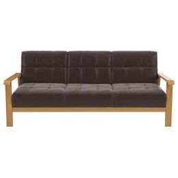 Sit & More 3-Sitzer SIT & MORE "Billund", braun, B:199cm H:88cm T:106cm, 100% Polyester, Sofas, Armlehnen aus eichefarbigem Buchenholz, verschiedene Bezüge und Farben