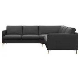 Ecksofa FLEXLUX "Fiore, gleichschenklig, bequem durch hochwertigem Sitzaufbau", schwarz (deep schwarz), B:249cm H:85cm T:92cm, 100% Echteder, Sofas, schmale Armlehnen, Kaltschaum, Füße Alu+ Eiche