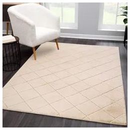Hochflor-Teppich Carpet City "Moment", beige, B:200cm H:31mm L:290cm, Polyester, Teppiche, besonders weich, Kaninchen Fell Haptik, 3D-Effekt, Rauten, Wohnzimmer