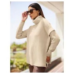 Rollkragenpullover Heine "Pullover", Damen, Gr. 50, beige (sand, meliert), 75% Polyacryl, 15% Wolle, 10% Polyamid, meliert, unifarben, Pullover