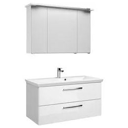 Badmöbel-Set SAPHIR "Trentino 2-tlg Mineralmarmor-Waschtisch, Spiegelschrank mit LED-Profil", weiß (weiß hochglanz), Kastenmöbel-Sets, Badmöbel-Set 110cm breit, inkl. Türdämpfer, 3 Türen, 2 Auszügen