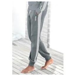 Sweathose BENCH. LOUNGEWEAR, Damen, Gr. 56/58, N-Gr, grau (stone, weiß), Jersey, Obermaterial: 60% Baumwolle, 40% Polyester, unifarben mit Farbeinsatz, bequem lang, Hosen, mit Seitenstreifen und schmalem Bein