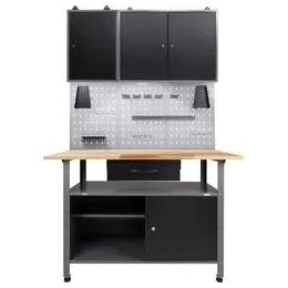 Werkstatt-Set ONDIS24, schwarz (anthrazit, schwarz, grau), B:120cm H:205cm T:60cm, Metall, Werkbänke, 120 cm