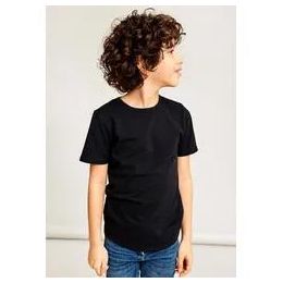 T-Shirt name it "NKMT-SHIRT – T-Shirt im 2er-Pack mit Rundhals", Jungen, Gr. 146 (152), schwarz, Jersey, Obermaterial: 95% Baumwolle, 5% Elasthan, unifarben, slim fit hüftbedeckend, Rundhals, abgesteppte Kante, Shirts, unifarben, casual, slim fit, Jersey, Rundhals