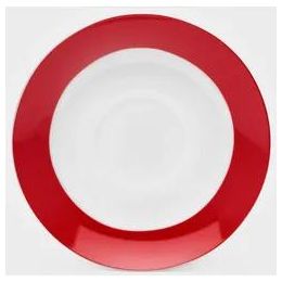 Untertasse Van Well "Vario", rot (rot, weiß), B:15,5cm H:6,5cm T:15,5cm Ø:14,5cm, Porzellan, Speiseteller, Porzellan, spülmaschinen- und mikrowellengeeignet, Ø 14,5 cm
