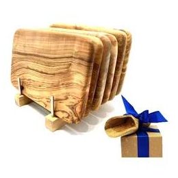 Frühstücksbrett OLIVENHOLZ-ERLEBEN "Bretterständer inkl. 6 Frühstücksbretter Olivenholz 22 x 14 cm", braun, B:11cm H:6,5cm L:14cm, Massivholz, Schneidebretter, platzsparende Aufbewahrung für bis zu 6 Brettchen an einem Ort