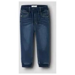 Loose-fit-Jeans name it "NMMBEN BAGGY R FLEECE JEANS 3023-AN O", Jungen, Gr. 116, N-Gr, blau (dunkelblau denim), Denim/Jeans, Obermaterial: 64% Baumwolle, 34% Polyester, 2% Elasthan, Abriebeffekte, relaxed fit, Jeans
