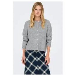 Strickjacke Only "ONLSIMONI L/S O-NECK CARDIGAN KNT NOOS", Damen, Gr. L, grau (medium grau melange), Strick, Obermaterial: 74% Polyacryl, 24% Polyester, 2% Elasthan, unifarben, relaxed fit normal, Rundhals, Rippbündchen, Strickjacken