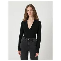 Langarmbody Y.A.S "YASCLAIR LS BODY S. NOOS", Damen, Gr. S (36), N-Gr, schwarz, Jersey, Obermaterial: 95% Baumwolle, 5% Elasthan, unifarben, figurbetont, V-Ausschnitt, Bodys