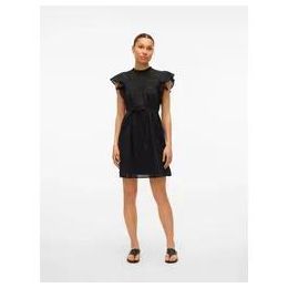 V&eacute;ro Moda Minikleid VERO MODA "VMTRINE SL SHORT LACE DRESS WVN GA NOOS", Damen, Gr. XS, N-Gr, schwarz, Web, Obermaterial: 100% Baumwolle, unifarben, regular fit knielang, Rundhals, Kleider Minikleid, Sommerkleid