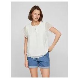 Kurzarmshirt Vila "VIEDEE C/S V-NECK TOP - NOOS", Damen, Gr. 36, weiß (snow weiß), Jersey, Obermaterial: 100% Polyester, unifarben, regular fit normal, V-Ausschnitt, Shirts
