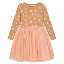 Jerseykleid DANAMADE "DANAMADE Dresses DBRANDA", Mädchen, Gr. 104, EURO, beige (schwarz beige), Oberteil: 95% Baumwolle, 5% Elasthan; Rock: 100% Polyester; Futter: 100% Baumwolle, Kleider